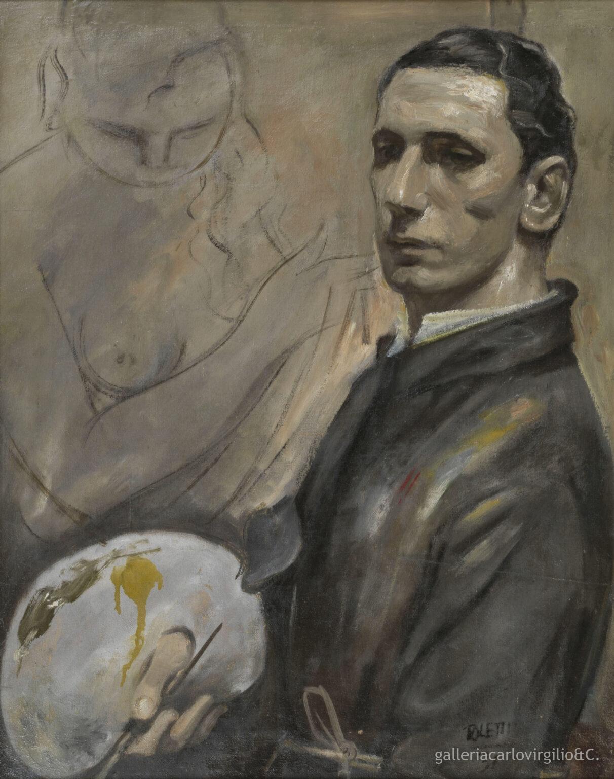 Edmondo Poletti - Autoritratto con tavolozza e nudo - Carlo Virgilio & C.